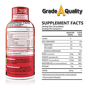 Grade A Quality Shots, Fruit Punch Flavor, Up to 7+ Hours of Energy, 1.93 Fl Oz, 12 Count