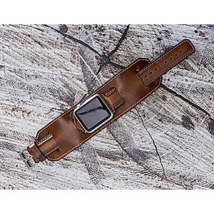 VENOULT iWatch Series 8 Compatible Apple Watch Cuff Bands for Man or Women 45mm, 44mm, 41mm, 40mm, Series 8-1 Dark Brown Genuine Leather Bull Strap, HANDMADE