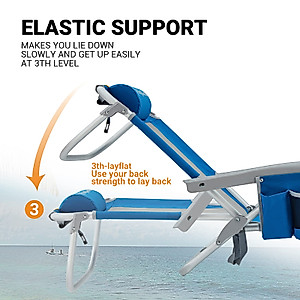 KingCamp Elastic 3 Aluminium Backpacking, Reclining Low Profile Sitting Beach Chair with headrest,Straps,Cup Holder for Outdoor Picnic Concert Travel Festival, One Size, Adjustable Back-1 Pack