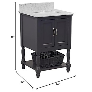 Beverly 24-inch Bathroom Vanity (Marine Gray/Carrara): Includes Marine Gray Cabinet with Authentic Italian Carrara Marble Countertop and White Ceramic Sink