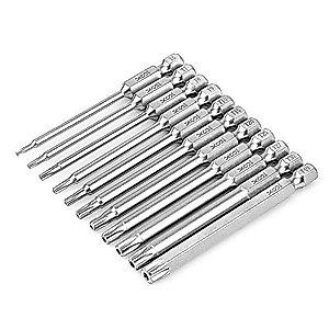 Screwdriver Bit Set Torx, 11 Pcs 1/4 Inch Hex Shank T6-T40 Magnetic S2 Steel Torx Security Head Screwdriver Drill Set Bits with Case (3 Inch Length)