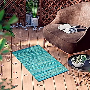 100% Cotton Rag Rug 2x3' - Multicolor Chindi Rug - Hand Woven & Reversible for Living Room Kitchen Entryway Rug - Teal,Kitchen Rugs, Farmhouse Rugs, Rugs for Living & Bedroom,Woven Rugs