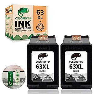 COLORETTO 63XL Remanufactured Printer Ink Cartridge Replacement for Deskjet Series： 1110 1111 1112 2130 2131 2132 2133 2134 2136 (Special Edition Includes 2 Bookmarks) (2 Black) Combo Pack