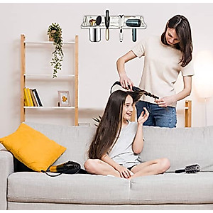 Hair Dryer Holder Wall Mounted Blow Holder Bathroom Hair Tool Organizer, Hair Styling Care Tool Organizer, Rustic Wood Beauty Appliance for Flat Iron, Curling Wand, Hair Straighteners（Rustic White ）