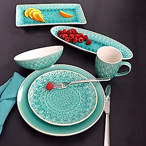 Euro Ceramica PK- Peacock Rectangular Platter, One Size, Lagoon