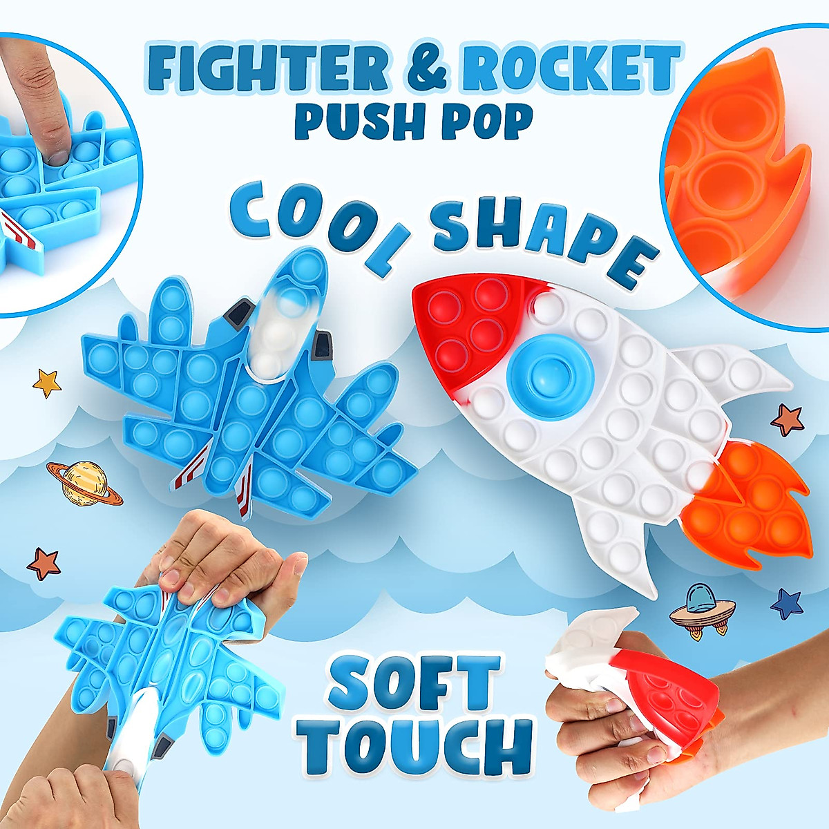 Sensory Pop Fidget Toy for Boys Birthday Gift for Kids | 2 Packs Push Pop Bubble Toys | Fidget Push Squeeze Toys Silicone Pop for Autistic Kids Adult Classroom Anxiety Stress Relief Toy