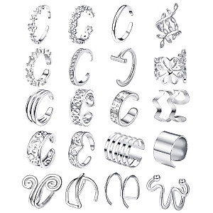 Jstyle 20Pcs Adjustable Ear Cuffs Earrings Set for Women Stainless Steel Non-Piercing Cartilage Clip On Wrap Earring Set