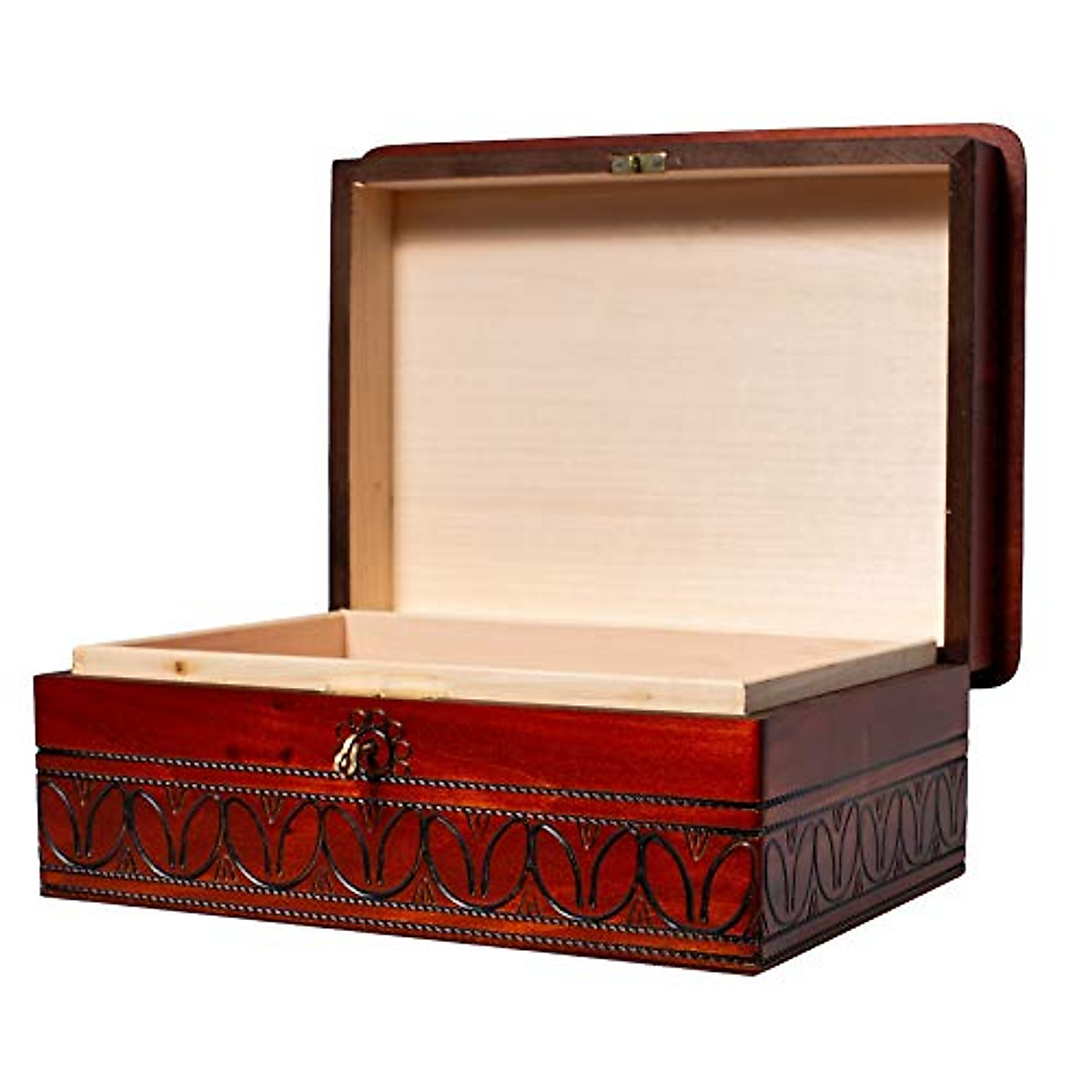 Artisan Owl Polish Heritage Handmade Extra-Large Elegant Slightly Rounded 10 1/2" Wooden Box with Lock and Key for Keepsakes, Love Letters, Jewelry, and Specialty Items