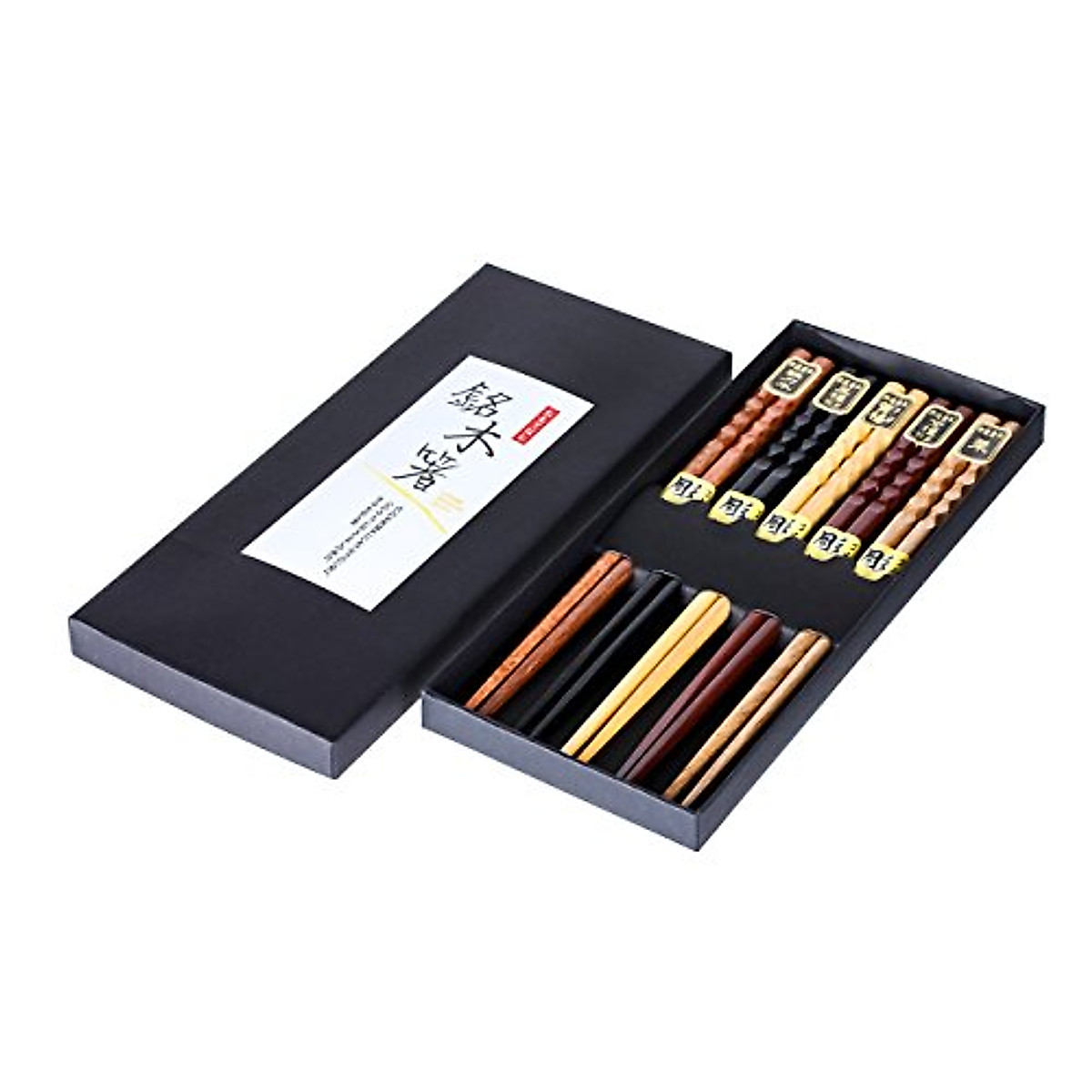 Heim Concept 5- Pairs Natural Wood Chopsticks Reusable Chinese Korean Japanese Chopsticks Set Bamboo Chop Stick