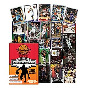 Assorted Set of 100 Basketball Trading Cards - All New Condition Cards - Perfect Starter Set for Kids, Adults, & Collectors - Potential Superstar and Hall of Fame Cards Available - Retail Packaging