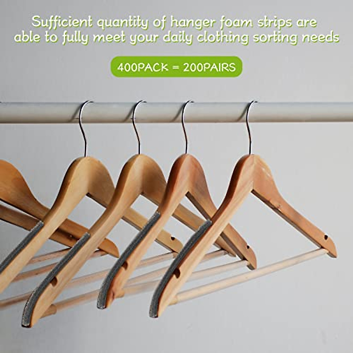 400 Count Hanger Grips Self Sticking Foam Hanger Protection Strips Self Adhesive Hanger Foam Strips Gray No Slip Hanger Strips Thin Protection Garment Tape, Enough for 200 Hangers (3 3/8 x 3/16 Inch)