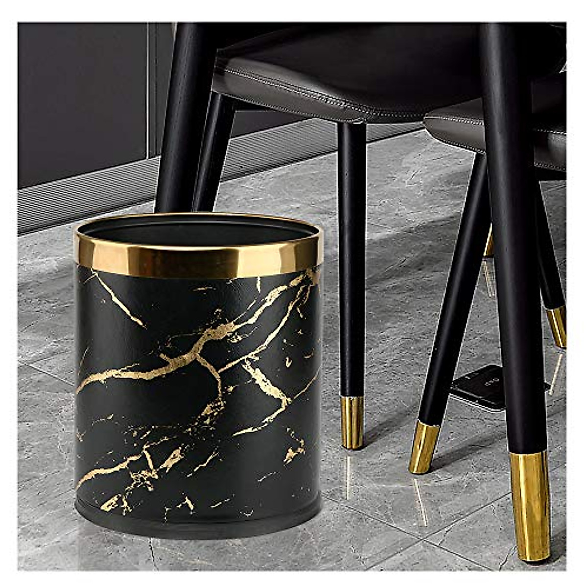 Huaqinglian 2.6Gallon Small Office Trash Can,Bathroom Garbage can,Bedroom Waste Basket Bin Garbage Bag Invisable Trash Bin for Living Room (Black Gold Marble)