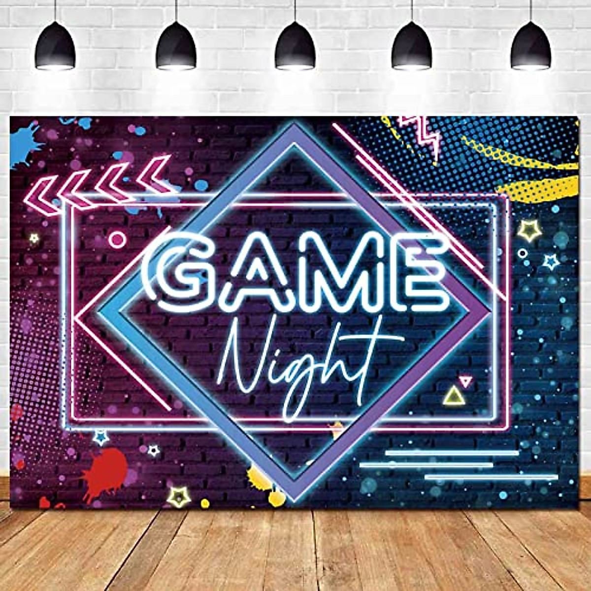 Game Night Theme Photography Backdrops Glow Neon Photo Background for Game On Birthday Party Decor Sleepover Slumber Prom Gaming Party Cake Table Decor Photobooth Supplies 7x5ft