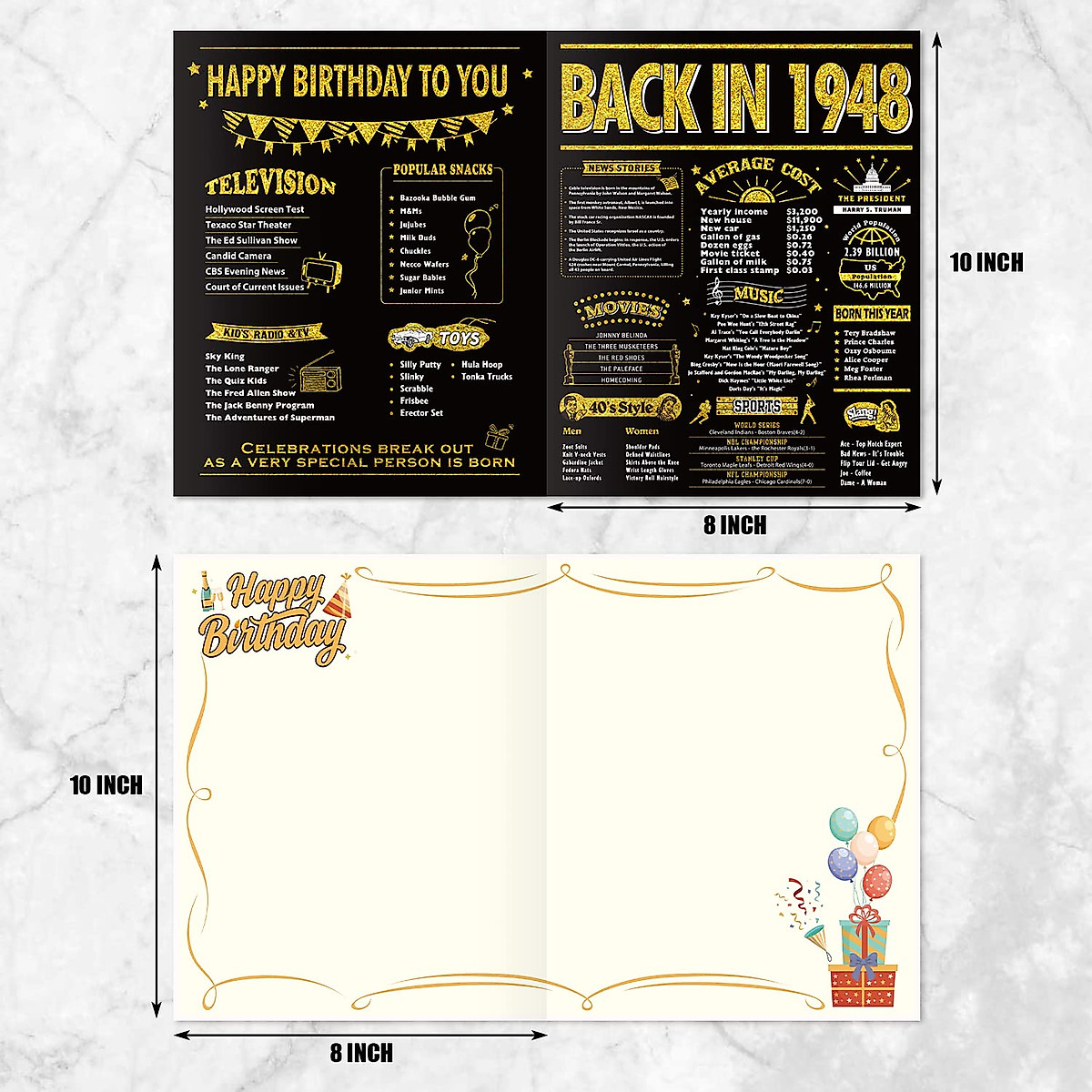 InstaDecor 76th Birthday Card Gifts for Women or Men, Happy and Funny 76 Year Old Birthday Greeting Card for Husband or Wife, Jumbo 8x10 Inch Print, Gold Laser