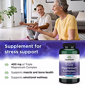 Swanson Triple Magnesium Complex - 400mg Supplement for Optimal Bone Health and Absorption - Citrate, Oxide, and Aspartate - Triple Magnesium Supplement (300 Capsules)