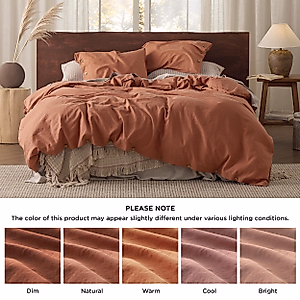 Bedsure Linen Duvet Cover King - Linen Cotton Blend Bedding Set, Soft & Cozy, 3 Pieces, 1 Duvet Cover 104x90 Inches and 2 Pillowcases, Burnt Orange Color Cooling Bedding, Comforter Sold Separately