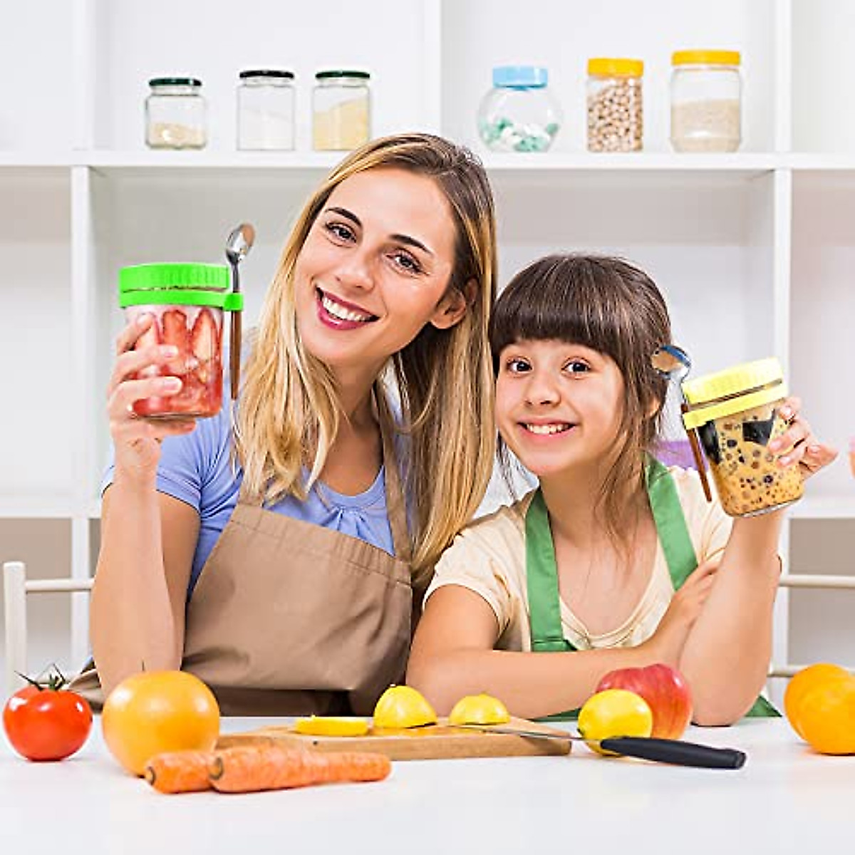 Hcojoul Overnight Oats Containers with Lids & Spoon, 4 Set of 300ML Overnight Oats Jars, Mason Jars for Overnight Oats for Chia Pudding Yogurt Salad Cereal Meal Prep Jars Cereal On The Go Container