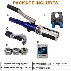 IBOSAD Copper Tube Fittings Hydraulic Pipe Crimping Tool with 1/2 inch,3/4 inch and 1 inch Jaw Copper Pipe Propress Crimpers Pressing Pliers,Suit for Narrow Space and Tee Fitting