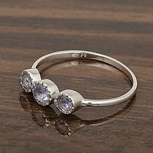 Sterling Silver Handmade Round 0.45 Ctw Multi Choice Gemstone Bezel Set Sterling Silver Women Wedding Ring, 3-Stone Engagement Ring Tanzanite, 7