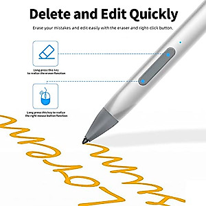 SSS·GRGB Stylus Pen for Microsoft Surface Pro9/8/X/7/6/5/4/3 Surface Go 3/2/1 Surface 3/Laptop/Studio/Book 4/3/2/1 with 4096 Tilt Pressure Palm Rejection Magnetic Attachment Rechargeable, Silver
