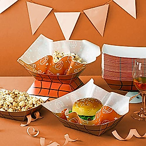 Marsui 100 Pcs Sports Theme Birthday Party Supplies Serves 50, Paper Food Trays Food Boats with Wax Paper Sheets for Sports Birthday Party Plates Decorations Favors (Basketball)