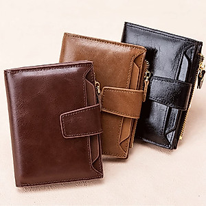 LIOONS Wallet Women's Leather Wallet Large Capacity Short Style Coin Purses Simple Retro Coins Pocket Unisex 17 Card Slots Tear-Resistant
