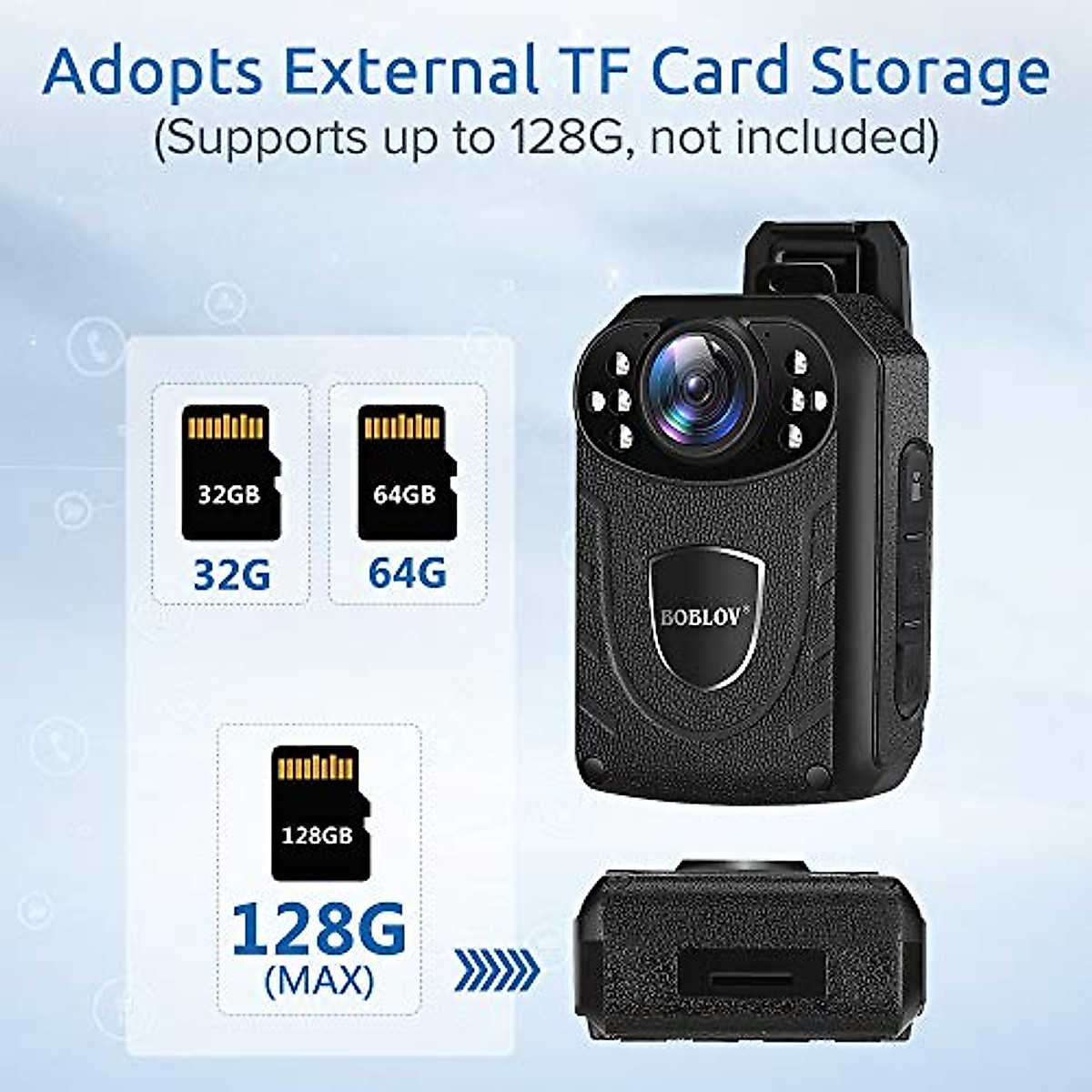BOBLOV KJ21 Body Camera, 1296P Body Wearable Camera Support Memory Expand Max 128G 8-10Hours Recording Police Body Camera Lightweight and Portable Easy to Operate Clear NightVision (KJ21 Only)