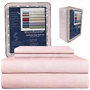Thermee Micro Flannel Sheets Set, California King-Size Sheet Set, 18" Deep Pocket, Cali. King Sheets Fit Large Mattresses, Easy Wash, No Pill, 2 King Pillowcases, Bed Sheets, Soft Sheet-Cherry Blossom