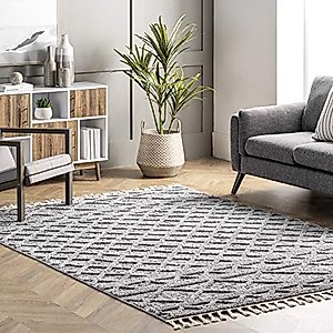 nuLOOM Dottie Soft Shaggy Textured Trellis Tassel Area Rug, 7' 10" x 11', Grey