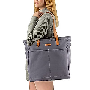Lamyba Tote Bag for Women, Large Utility Tote Bags with Pockets and Compartments Top Zipper for Teacher Nurse School Work,Grey