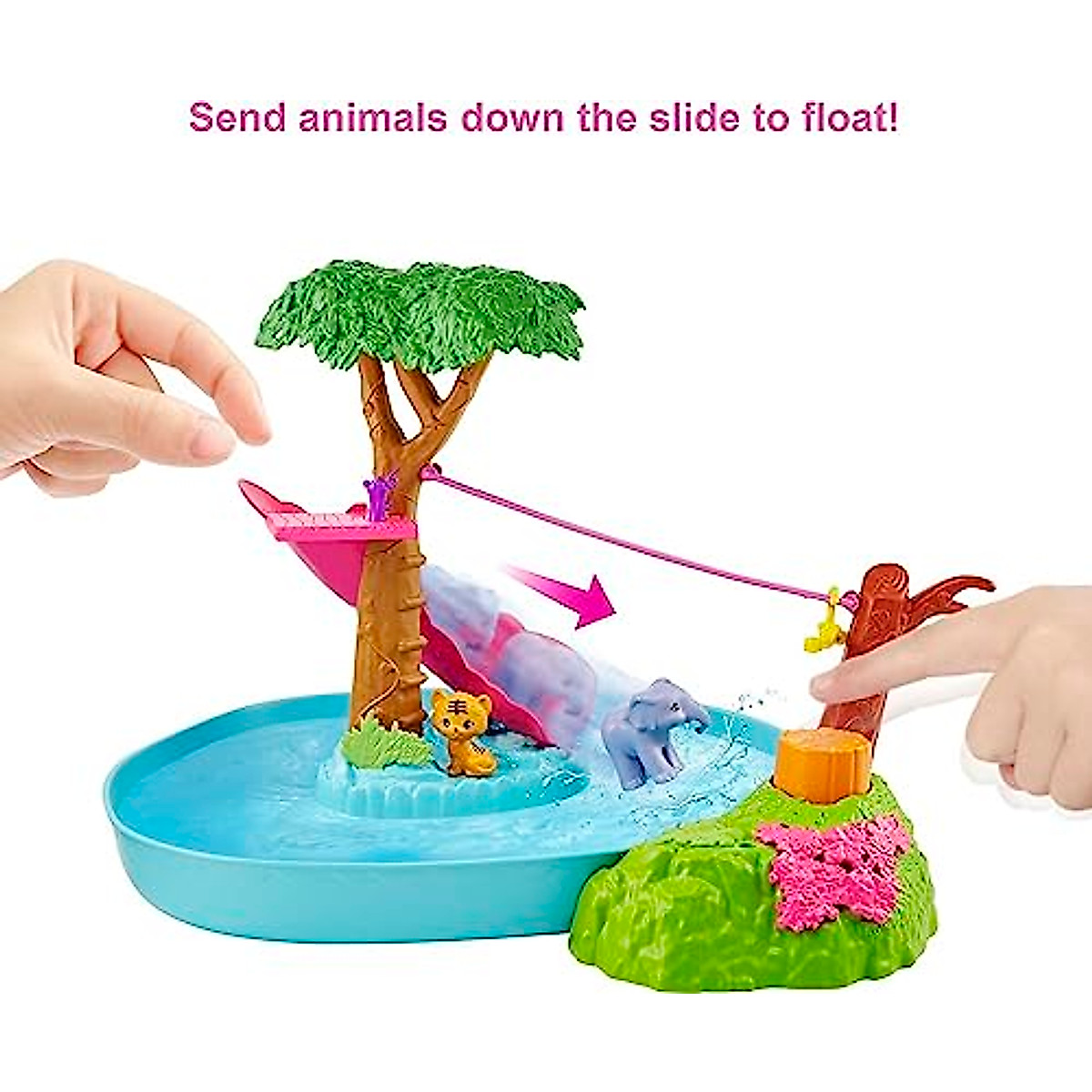 Barbie and Chelsea The Lost Birthday Splashtastic Pool Surprise Playset with Chelsea Doll (6-in), 3 Baby Animals, Slide, Zipline & Accessories, Gift for 3 to 7 Year Olds
