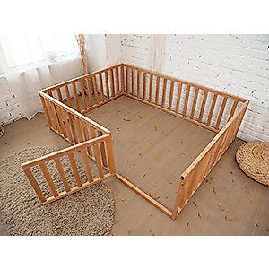 BUSYWOOD Montessori Floor Bed - Toddler Bed - Play Pen - Kids Furniture - Toddler Bed Frame - Wood frame - Twin Bed Rails for Toddler - Montessori Furniture (Model 6.2)