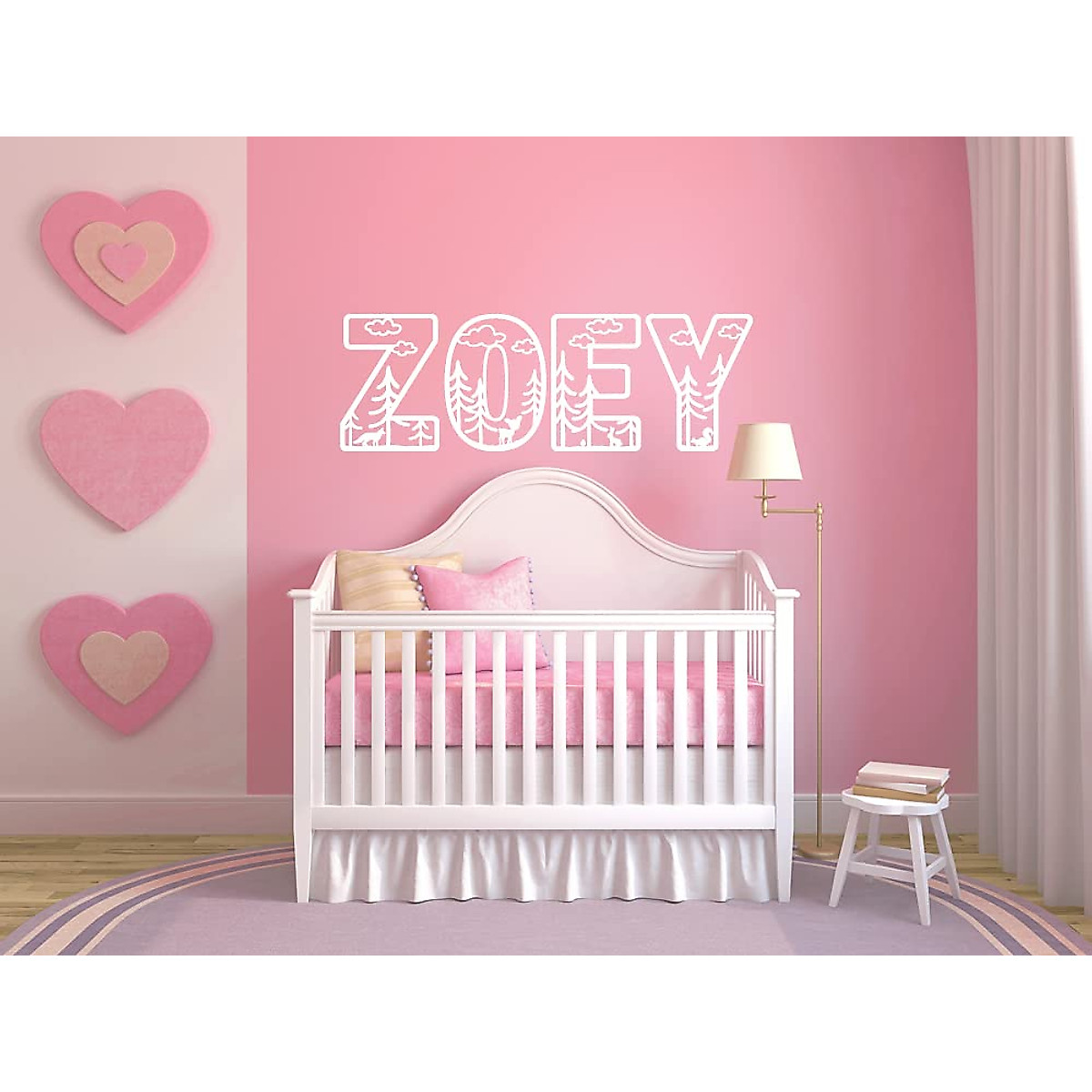 Woodland Animals Custom Name Vinyl Wall Decal Sticker Art for Boys and Girls, Mountain Trees Bedroom and Forest Theme Nursery Room Home Decor for Kids