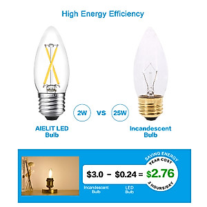 AIELIT B11 Vintage E26 LED Candelabra Light Bulbs, 2W (25W Equivalent), Soft White 3000K, Clear Glass, 200 Lumens, Dimmable LED Edison Bulb for Chandelier Ceiling Fan Pendant Lights, 3-Pack