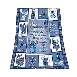 Cute Blue Alien Monster Plush Flannel Blanket Lightweight Soft Cozy Fuzzy Warm Fleece Throw for Couch Sofa Bedroom Living Room