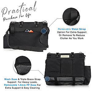 FifthStart Wearable Cleaning Caddy, A Cleaning Supplies Organizer With 4 Corner Shoulder Strap & Removable Waist Strap. Professional Cleaning Caddy Organizer With Handle: (Black, X-Large)