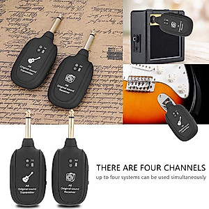 UHF Wireless Guitar System, Acogedor Guitar Transmitter Receiver, Built-in Rechargeable Battery, Wireless Audio Transmission Set for Electric Guitar Bass