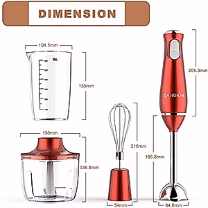 DOBBOR Immersion Blender, 1000W 4 in 1 Hand Blender with Chopper, Whisk, 600ML Mixing Beaker, Electric Stick Blender, Ergonomic handle with Anti Splash & Collision