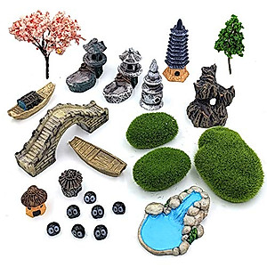 Trasfit Set of 23 Zen Garden Accessories, Mini Meditation Zen Tray Items Kit, Fairy Garden Accessories for Micro Landscape Decoration Plant Pots Bonsai Craft Decor