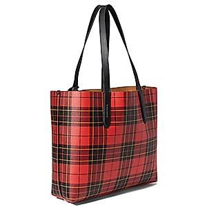 COACH Box Program Plaid Print Highline Tote Red Multi One Size
