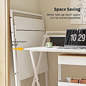 CubiCubi Small Folding Computer Desk 30 Inch with Shelf and Storage Bag, No Assembly Required, Home Office Writing Desk, Small Study Table, White