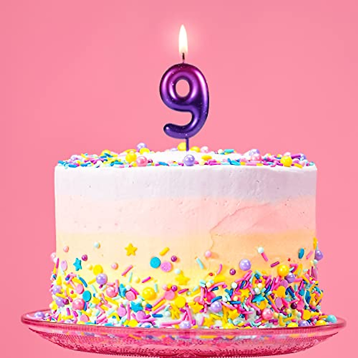 LUTER 2.36 Inches Purple and Blue Number Candle, Numeral Birthday Candles Galaxy Gradient Candles Wax Cake Toppers Decorations for Mermaid Themed Party Birthday Wedding Anniversary (9)