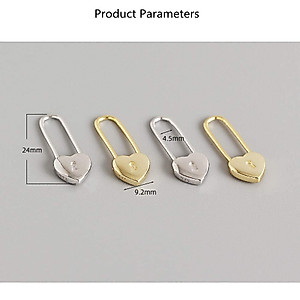 Heart Safety Pin Sterling Silver Small Hoop Earrings for Women Girls Minimalist Huggie Hoops Cute Love Lock Cartilage Drop Dangle Earring Fashion Birthday Thanksgiving Jewelry Gifts 15mm (Silver)