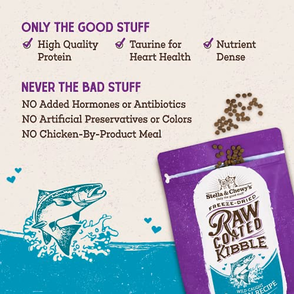 Stella & Chewy’s Raw Coated Premium Kibble Cat Food – Grain Free, Protein Rich Meals – Wild Caught Salmon Recipe – 2.5 lb. Bag