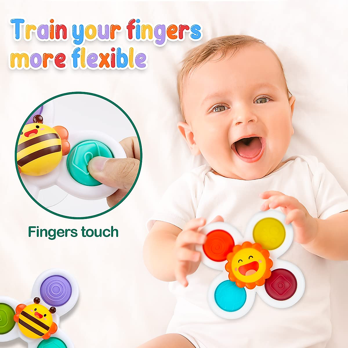 UNIH Spinning Top Sensory Toys for Toddlers Age 1-3, Infant Baby Toys 12-18 Months Suction Cup Spinner Toy, Learning Toys for 1 2 Year Old Boy Gifts, Christmas Birthday Gifts for 1 2 Year Old Girl