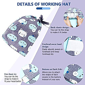 Geyoga 10 Pieces Women Bouffant Caps with Buttons Adjustable Hat Breathable Turban Cap Sweatband Hats Tie Back