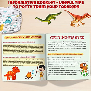 Potty Training Chart for Toddlers, Dinosaur Design Reward Chart - 194 Cool Stickers, 2 Fun Crowns, Motivational Certificate, Bonus Instruction Cards, Booklet & Erasable Pen for Boys and Girls