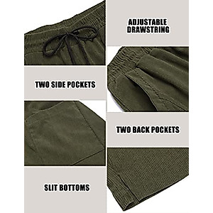 COOFANDY Men Corduroy Pants Drawstring Waist Loose Casual Long Trousers with Pockets, ArmyGreen, XL
