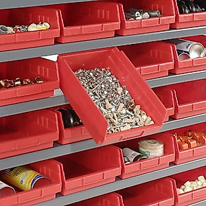 Global Industrial 13 Shelf Steel Shelving with (72) 4" H Plastic Shelf Bins, Red, 36x12x72