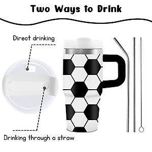 Soccer Gifts for Kids, Soccer Tumbler with Handle 14 Oz, Stainless Steel Insulated Soccers Sports Mugs Water Bottle, Birthday Gifts for Toddlers Teens Little Boys Girls Player Fan